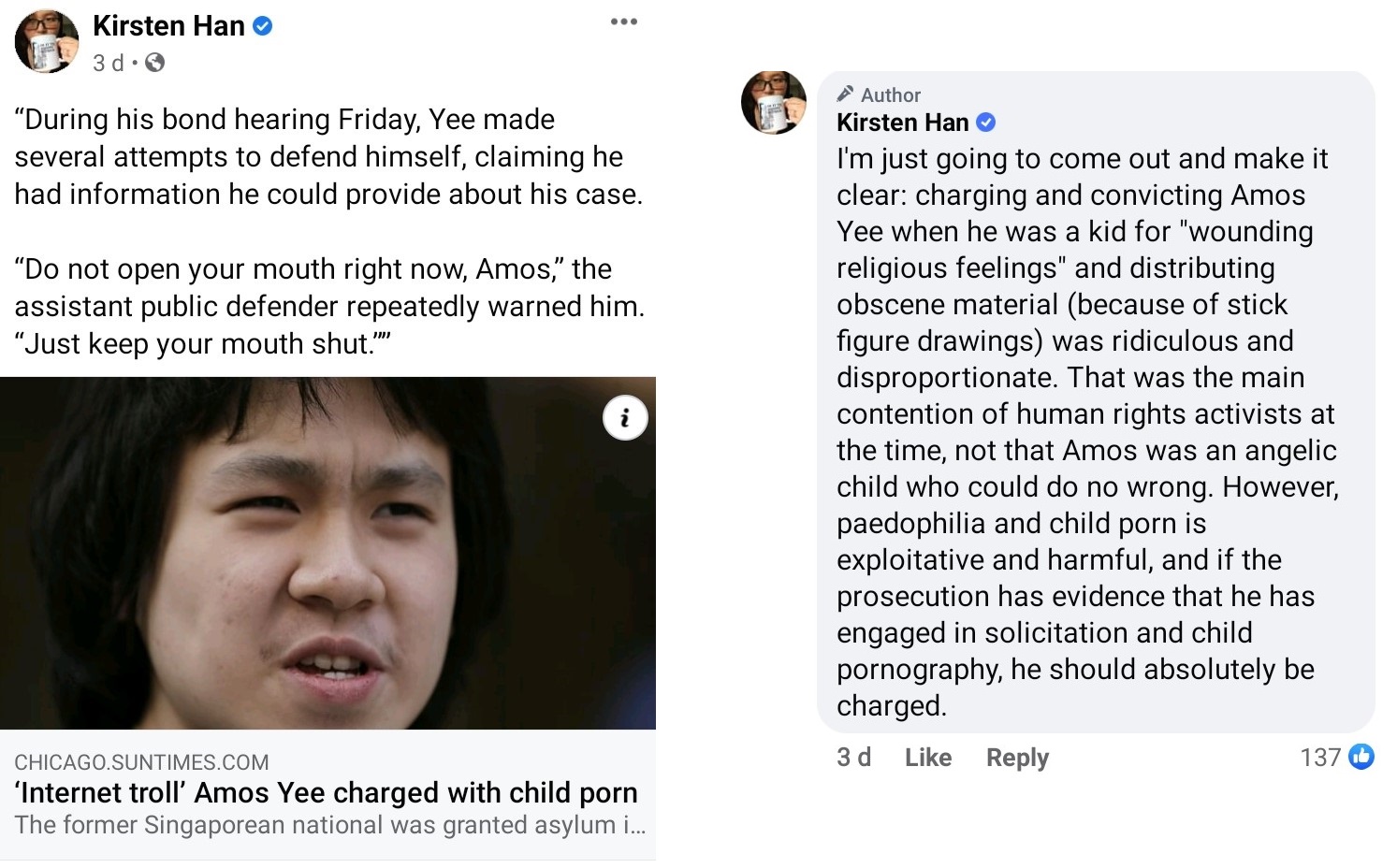 Activist Kirsten Han Stands By Amos Yee – Sinking It In!